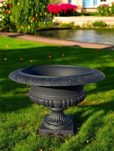 18" Tall Cast Iron Fluted Urn, Flower Pot Planter, Garden Patio Yard A ...
