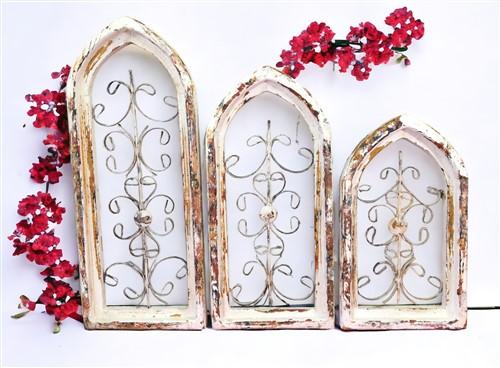 3 Arched Wood Metal Gothic Window Frames, Architectural Church Window ...