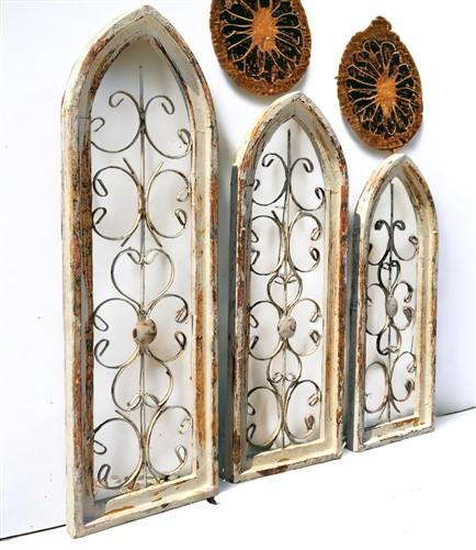 3 Large Arched Wood Metal Gothic Window Frames, Architectural Window F ...