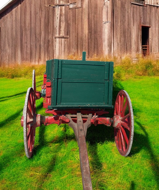 Green Chuck Wagon, High Wheel Wagon, Vintage Farm Wagon, Horse Drawn B ...